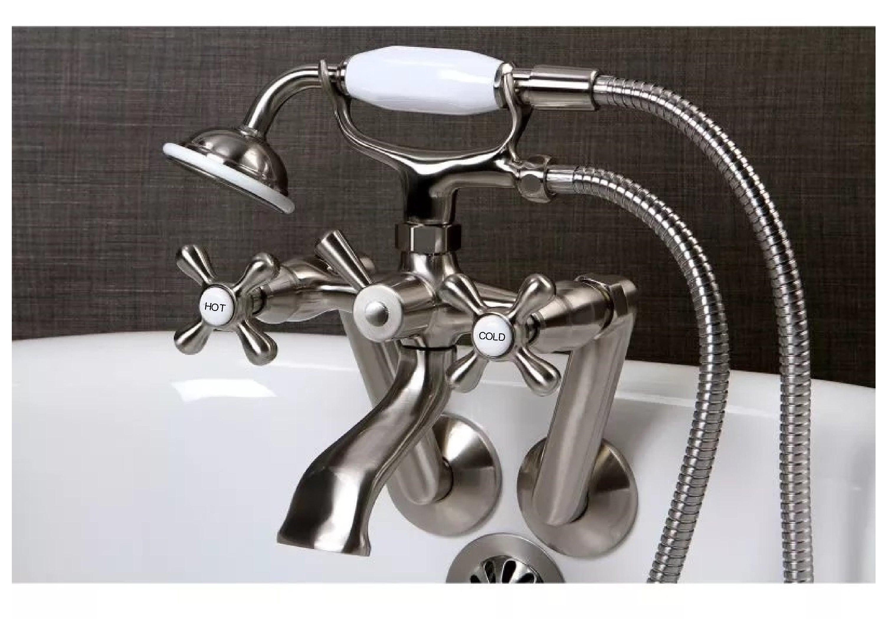 Satin Brushed Nickel Clawfoot Tub Mounted Faucet With Hose & Hand Spra ...